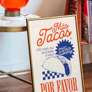 Taco Tuesday Poster, Retro Kitchen Wall Art, Taco Art Print, More Tacos ...