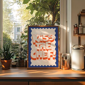Kiss the Chef Print, Kitchen Wall Art, Couple Apartment Wall Art, Kiss ...