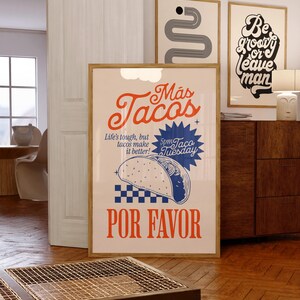 Taco Tuesday Poster, Retro Kitchen Wall Art, Taco Art Print, More Tacos ...