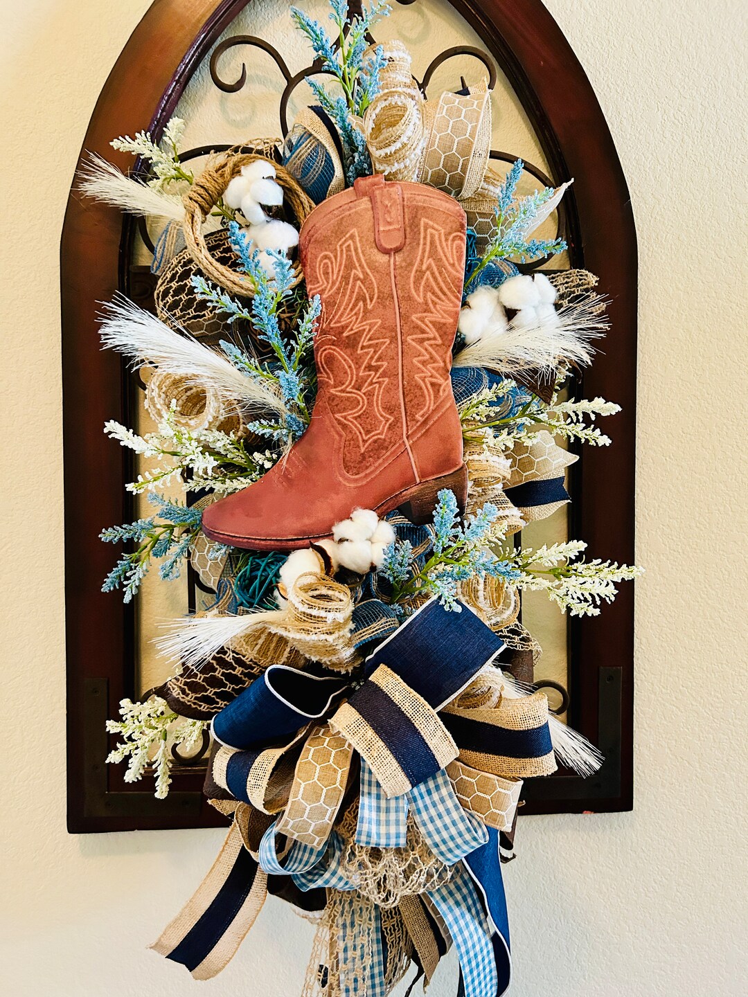 Country and Western Boot Swag for Front Door, Every Day Rustic Ranch ...