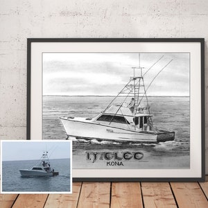 Custom Drawing 11x14" Your Boat Freehand From Your Pictures Sketch Dad ...