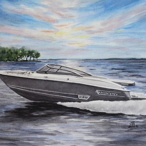 12x18" Custom Painting Portrait Your Boat Performance Wakeboarding Wake ...