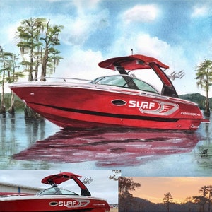 12x18" Custom Painting Portrait Your Boat Performance Wakeboarding Wake ...