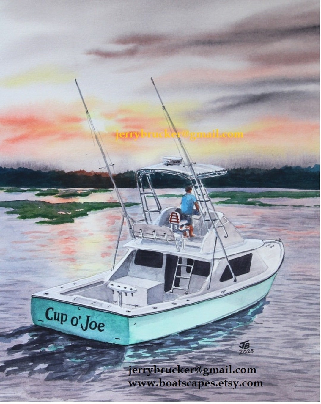 Your Bertram 12x18" Painting of Any Boat, Watercolor by Hand Fathers ...