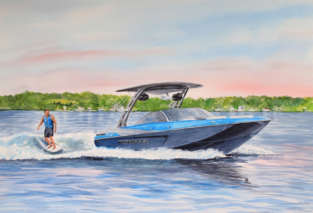 12x18 Custom Painting Portrait Your Boat Performance Wakeboarding Wake ...
