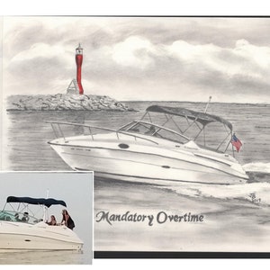 Custom Drawing 11x14" Your Boat Freehand From Your Pictures Sketch Dad ...
