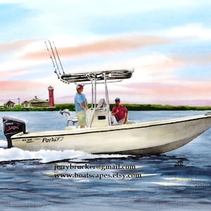 Custom 11x14" Painting Skiff Push Pole Poling Skiff Hand Made Family ...