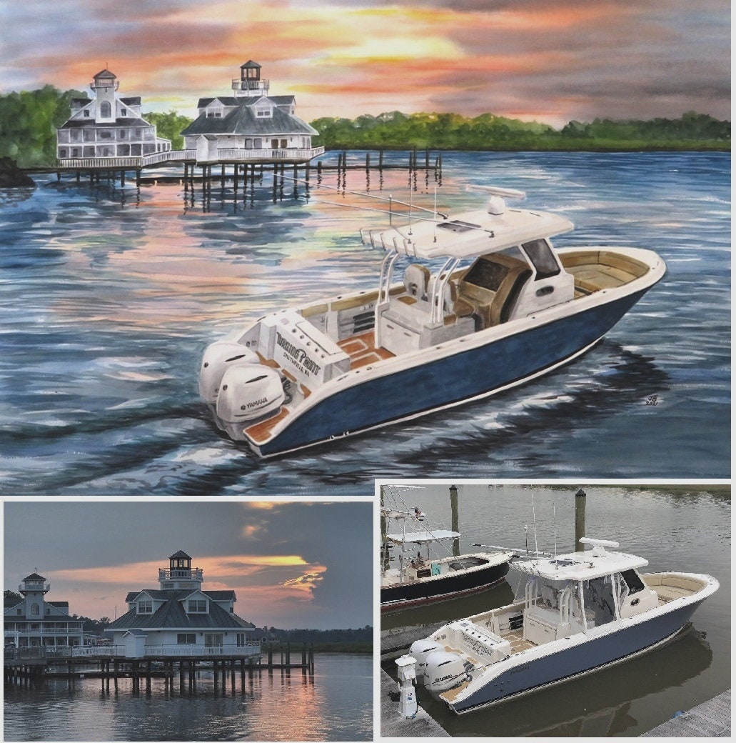 24x36" Custom Your Boat BY HAND. Painting Large Personalized Any Boat ...