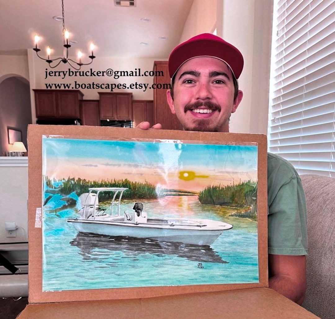 Custom 11x14" Painting Skiff Push Pole Poling Skiff Hand Made Family ...