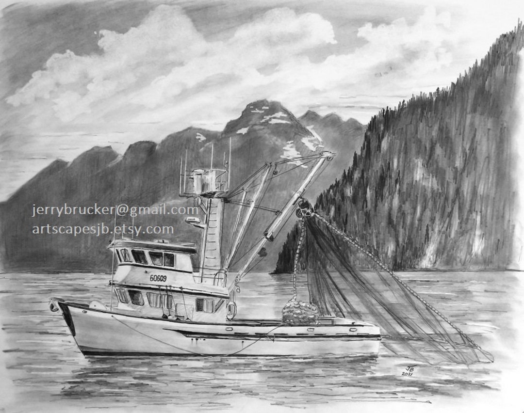 Drawing 18x24" Your Boat LARGE Custom Drawing by Hand Pencil Sketch ...