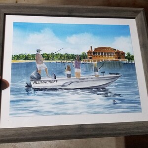 Custom 11x14" Painting Skiff Push Pole Poling Skiff Hand Made Family ...