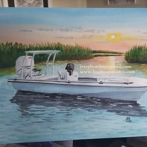 Custom 11x14" Painting Skiff Push Pole Poling Skiff Hand Made Family ...