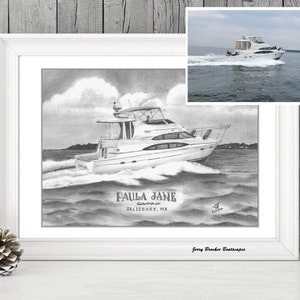 Custom Drawing 11x14" Your Boat Freehand From Your Pictures Sketch Dad ...