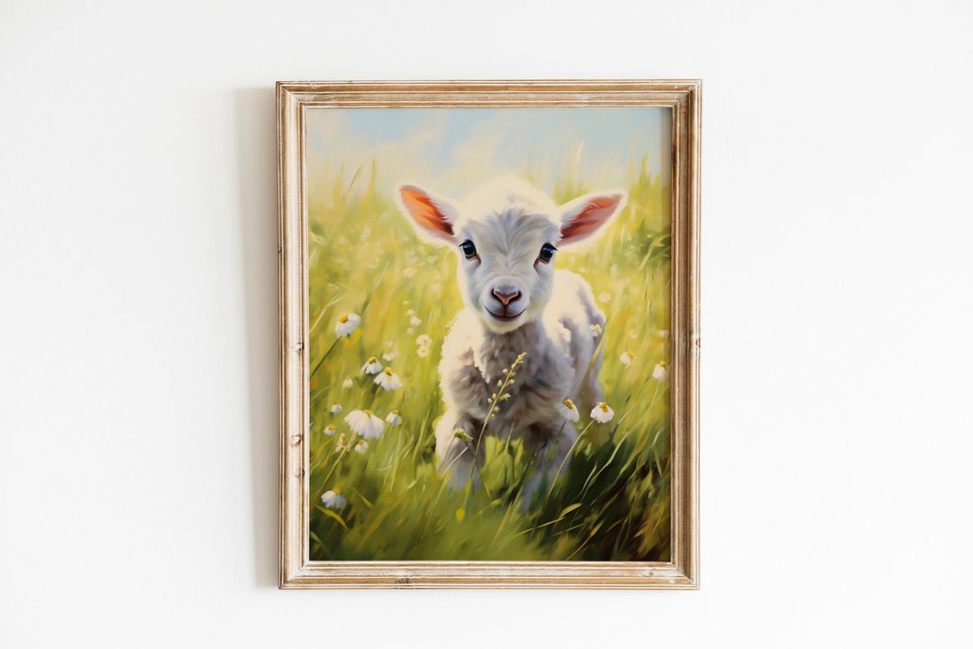 Happy Easter Lamb in Grass Art Print, Lamb Art, Easter Art, Wall Decor ...