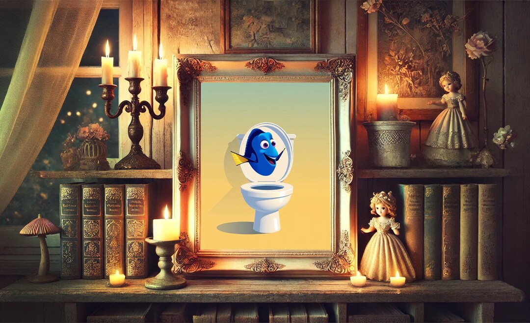Dory Finding Nemo Out of Toilet Bathroom Art Print, Dory Bathroom Art ...
