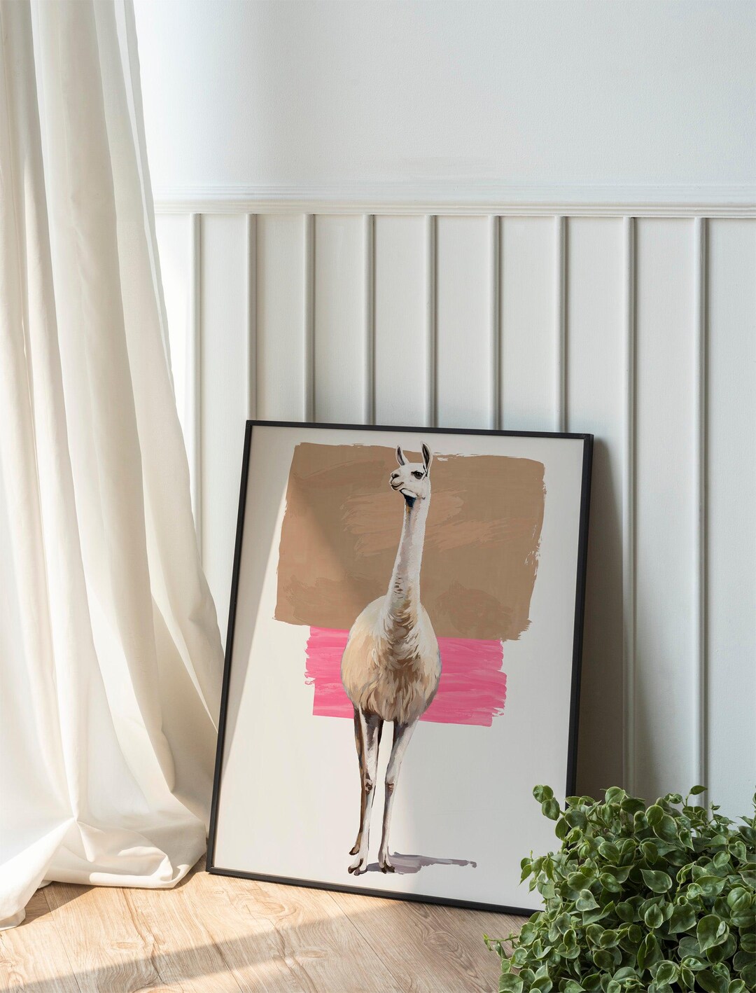 Llama Portrait Print, Mustard Color Background Art, Abstract and ...