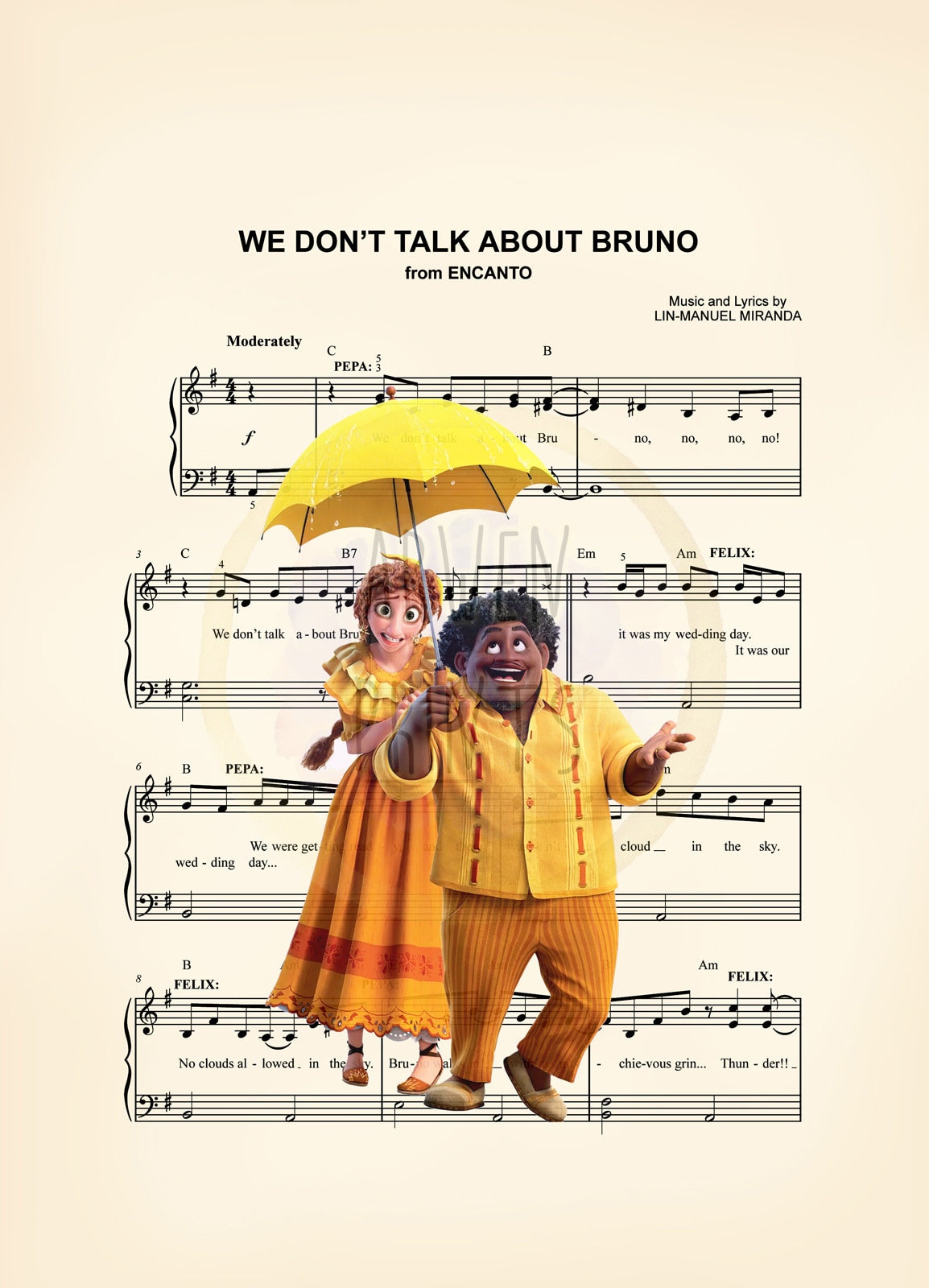 Encanto Pepa and Felix We Dont Talk About Bruno Sheet Music | Etsy