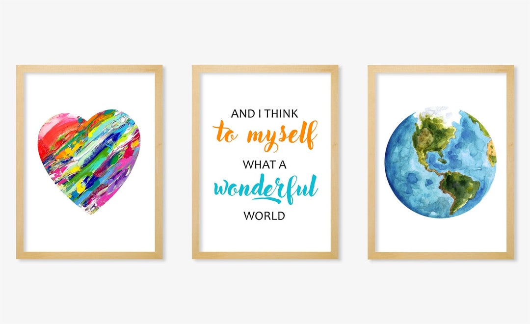 What A Wonderful World, Nursery Art Set, Nursery Decor, Watercolor ...