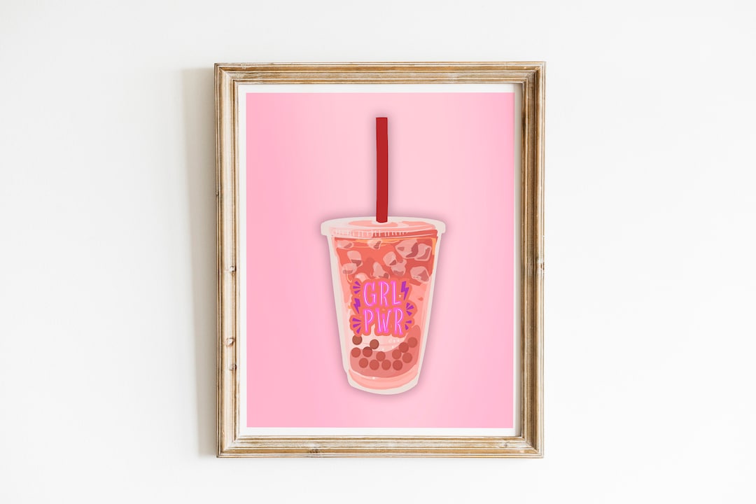 Pink Boba Girl Power Cute Illustration Art Print - Etsy