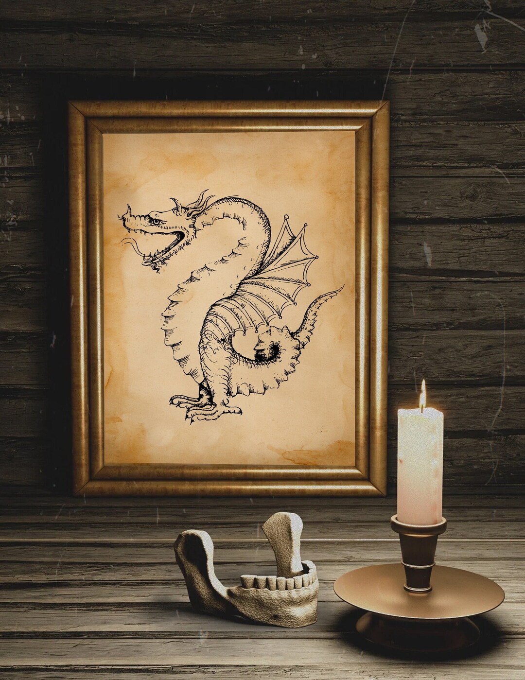 Vintage Dragon Illustration Art Print, Oriental Art, Dragon Art ...