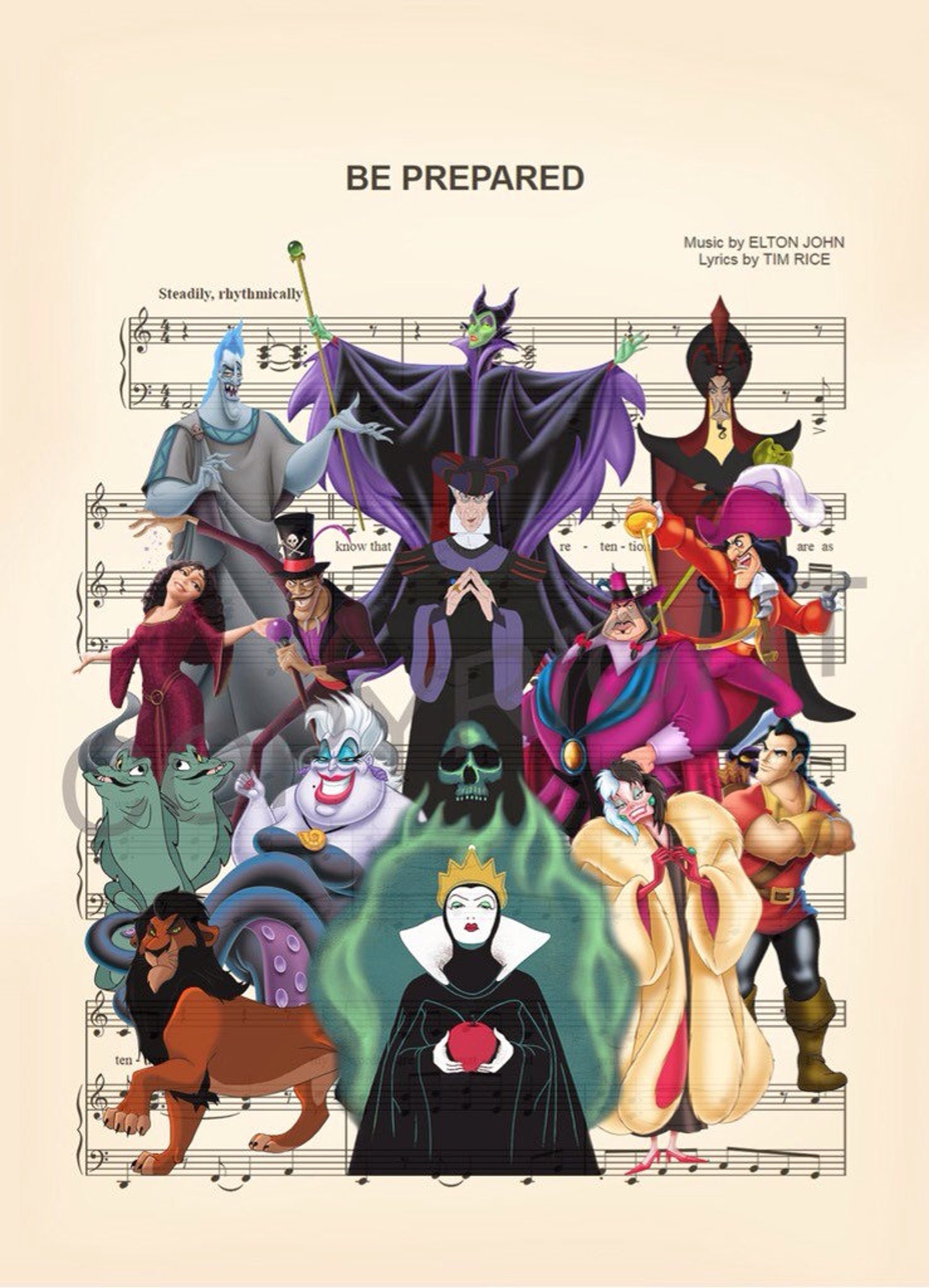 Disney Villains Be Prepared Sheet Music Art Print - Etsy