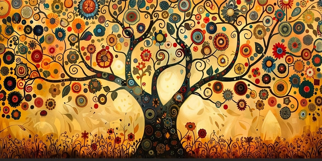 Tree of Life Canvas Art Print, Inspired by Gustav Klimt’s Style, Forest ...