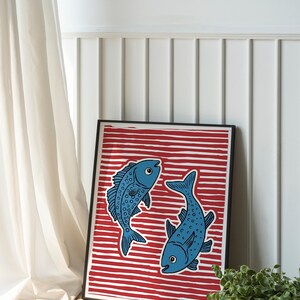 Retro Fish Wall Art Print, Vintage Lobster and Sardines Poster, Fun Sea ...