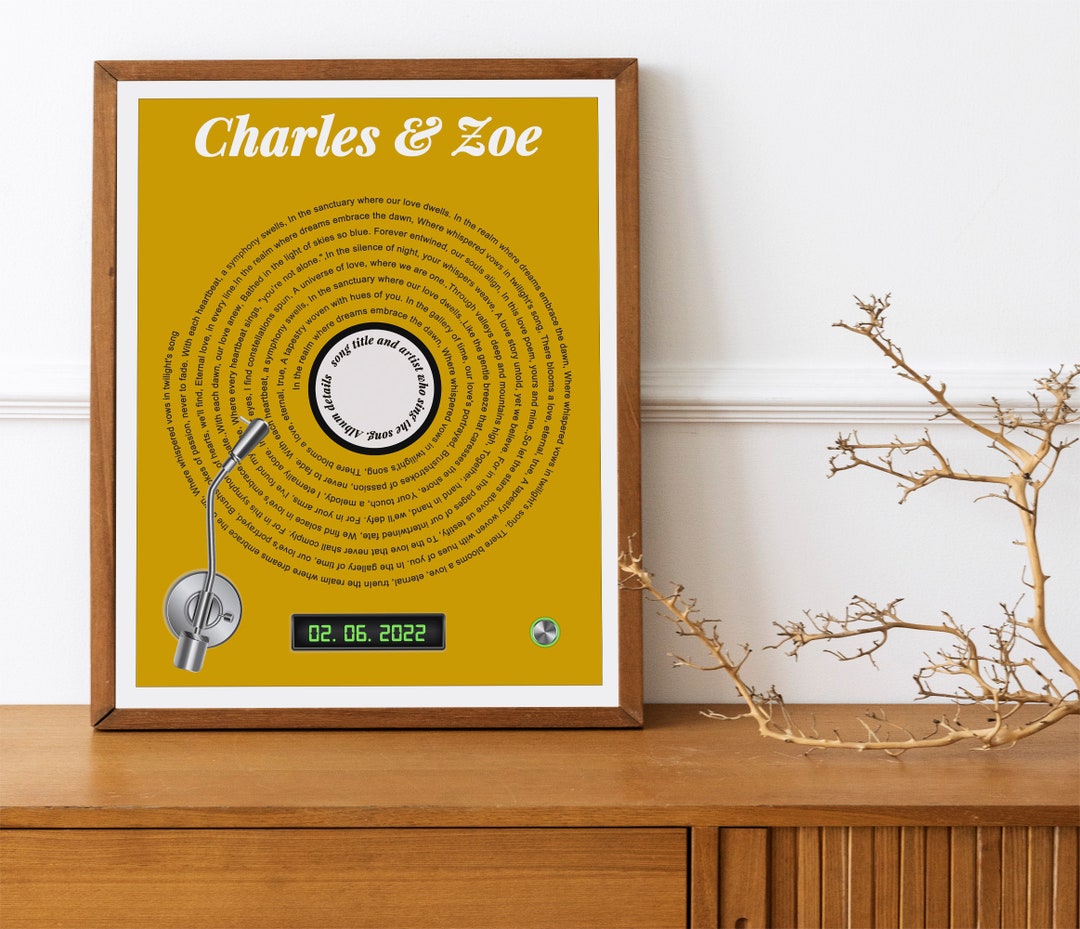 Song Lyric, Names and Date Record Player Print, Lyric Wall Art, Wedding ...