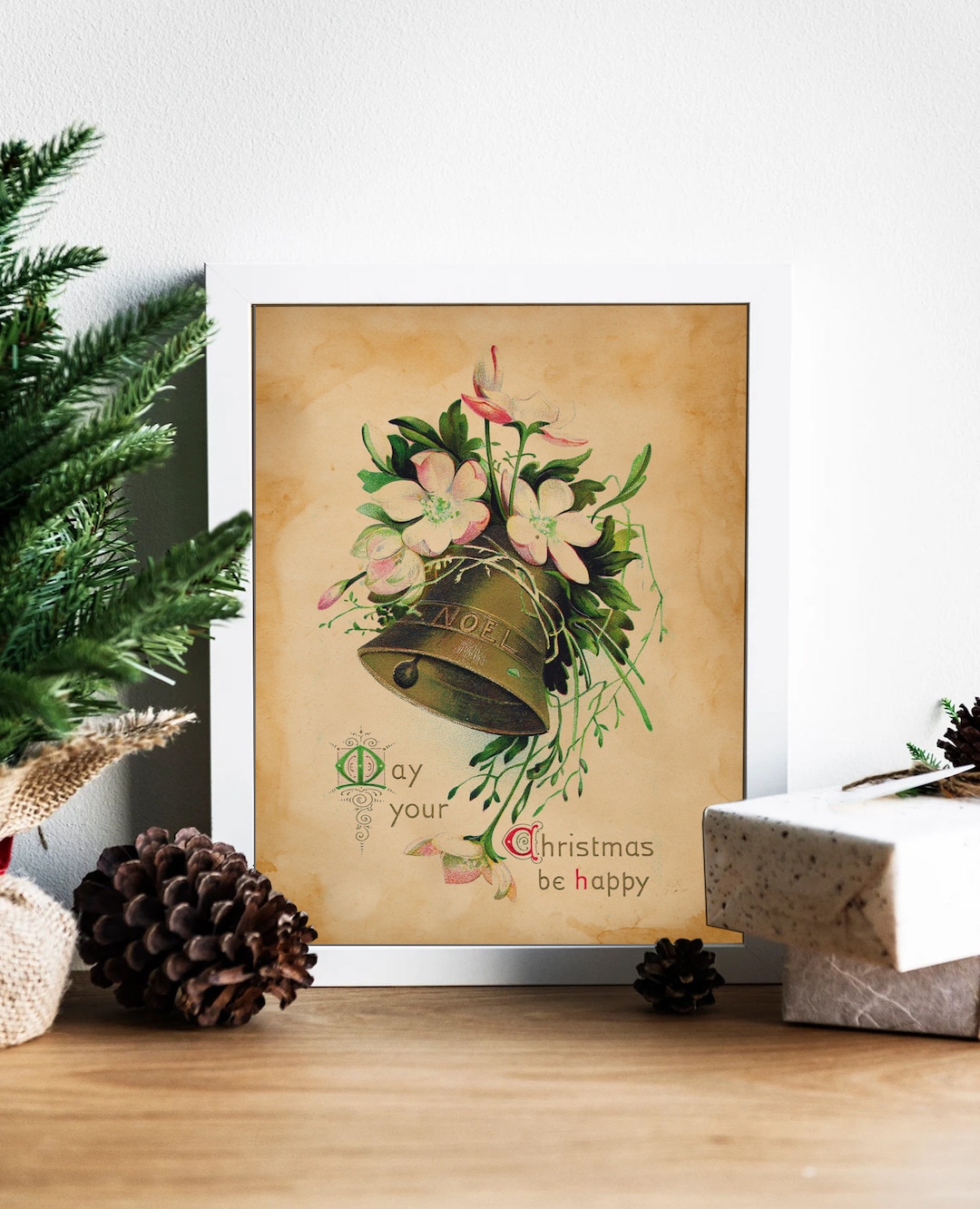 Christmas Bell Illustration Art Print, Happy Christmas, Vintage ...