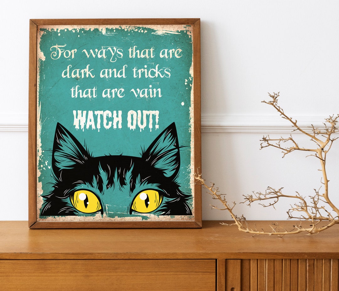 Halloween Cat Print, Vintage Halloween Decor Print, Boho Halloween ...