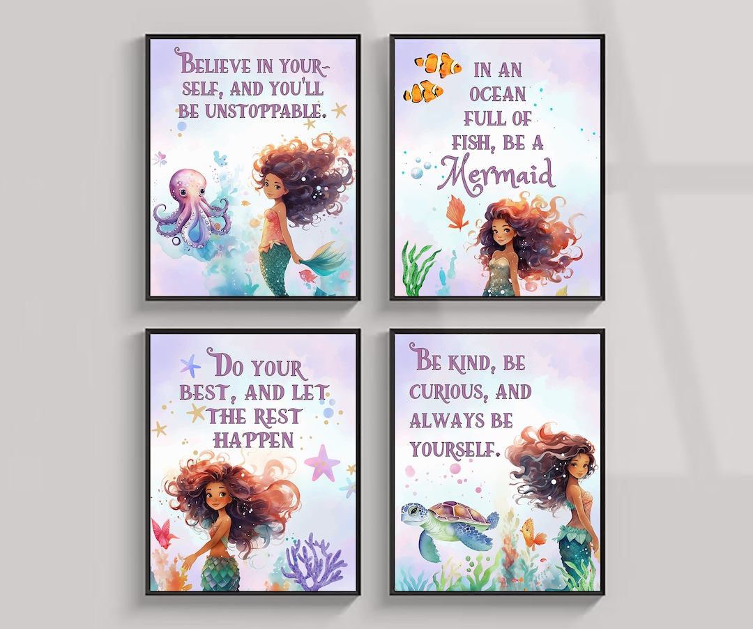 Motivational Mermaid Four Print Set Sheet Art Prints, Nursery Art Print ...