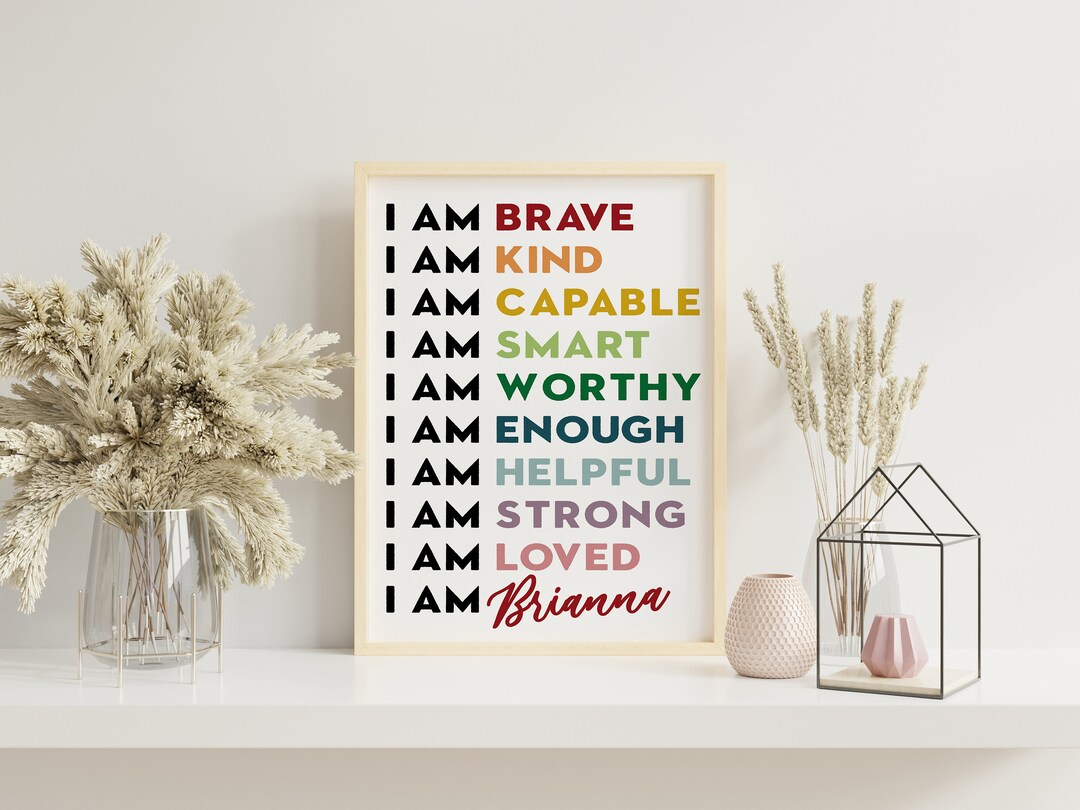 Personalized Name, I Am, Child Affirmation, Motivational Art, Wall Art ...