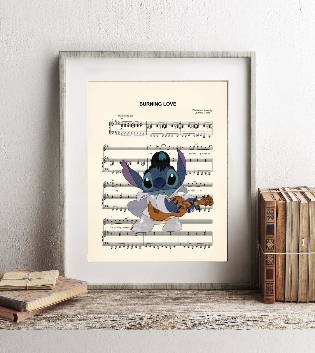 Stitch Elvis Burning Love Sheet Music Art Print - Etsy