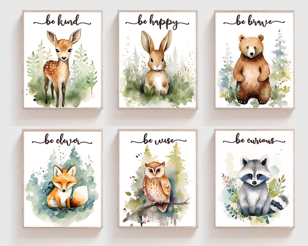 Cute Animal Art Print Set, Positive Art, Nursery Wall Decor, Boho Wall ...
