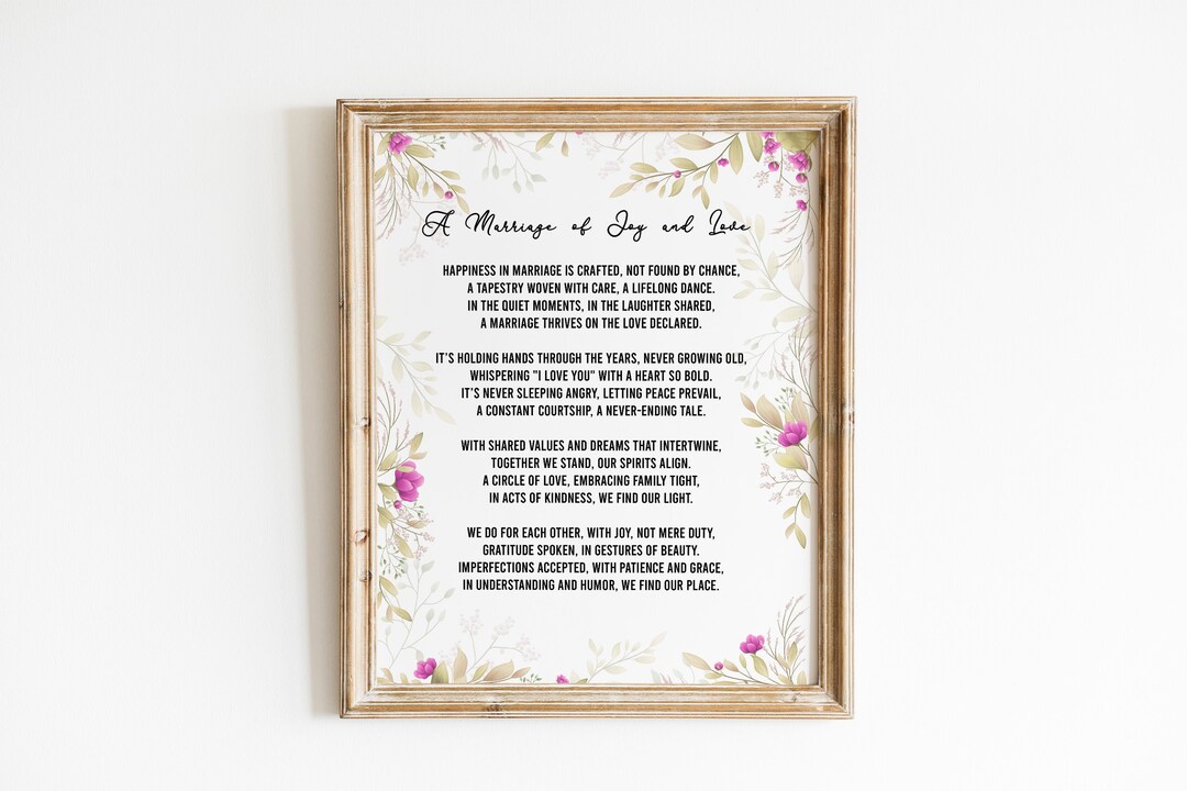 Floral Design Wedding Gift Personalized Poem Print Any Poetry Vows ...