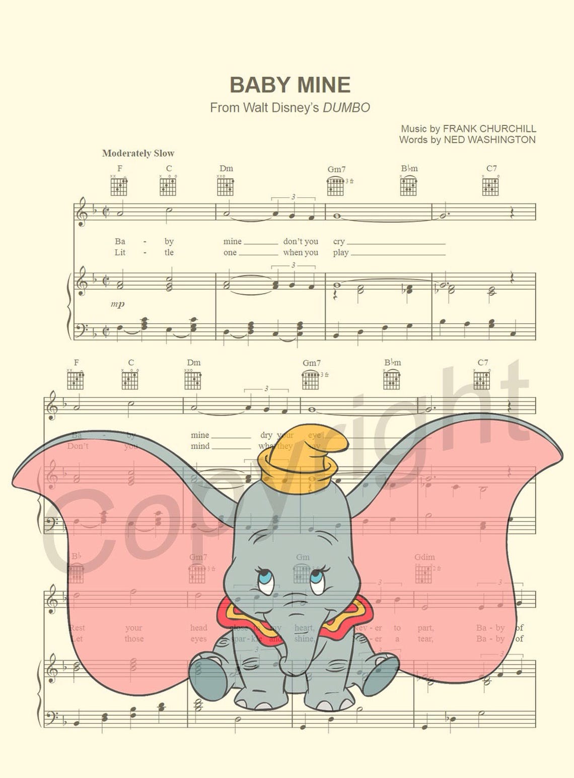 Baby Dumbo Baby of Mine Sheet Music Art Print - Etsy