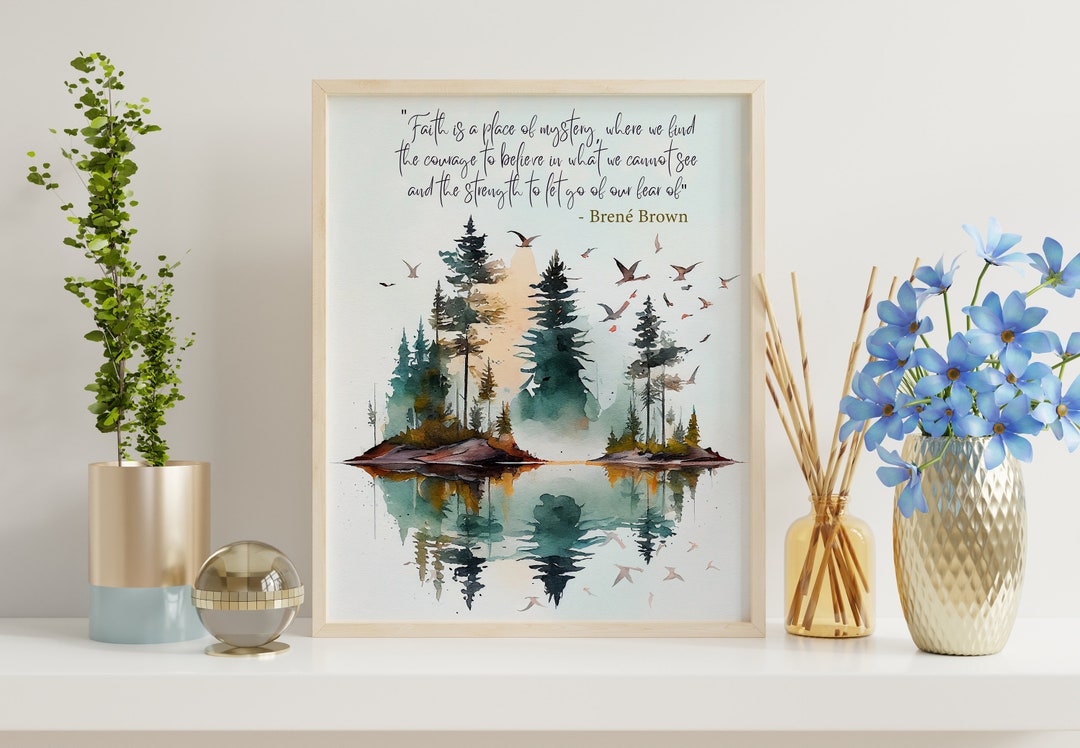 Oil Painting Art Print of Inspirational Quote, Lake With Trees and ...