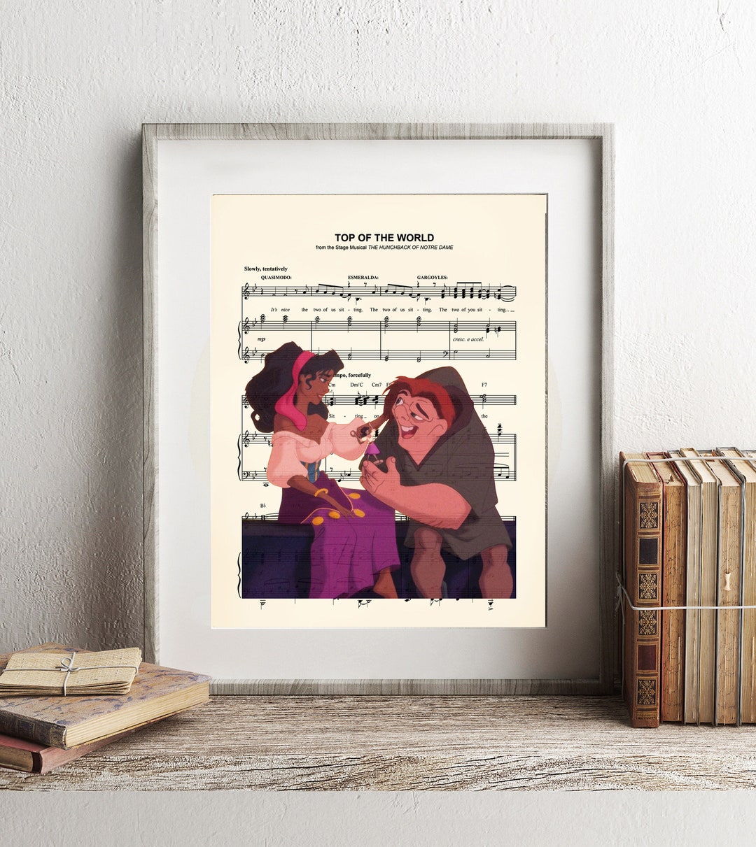 Hunchback of Notre Dame Quasimodo and Esmeralda Top of the World Sheet ...