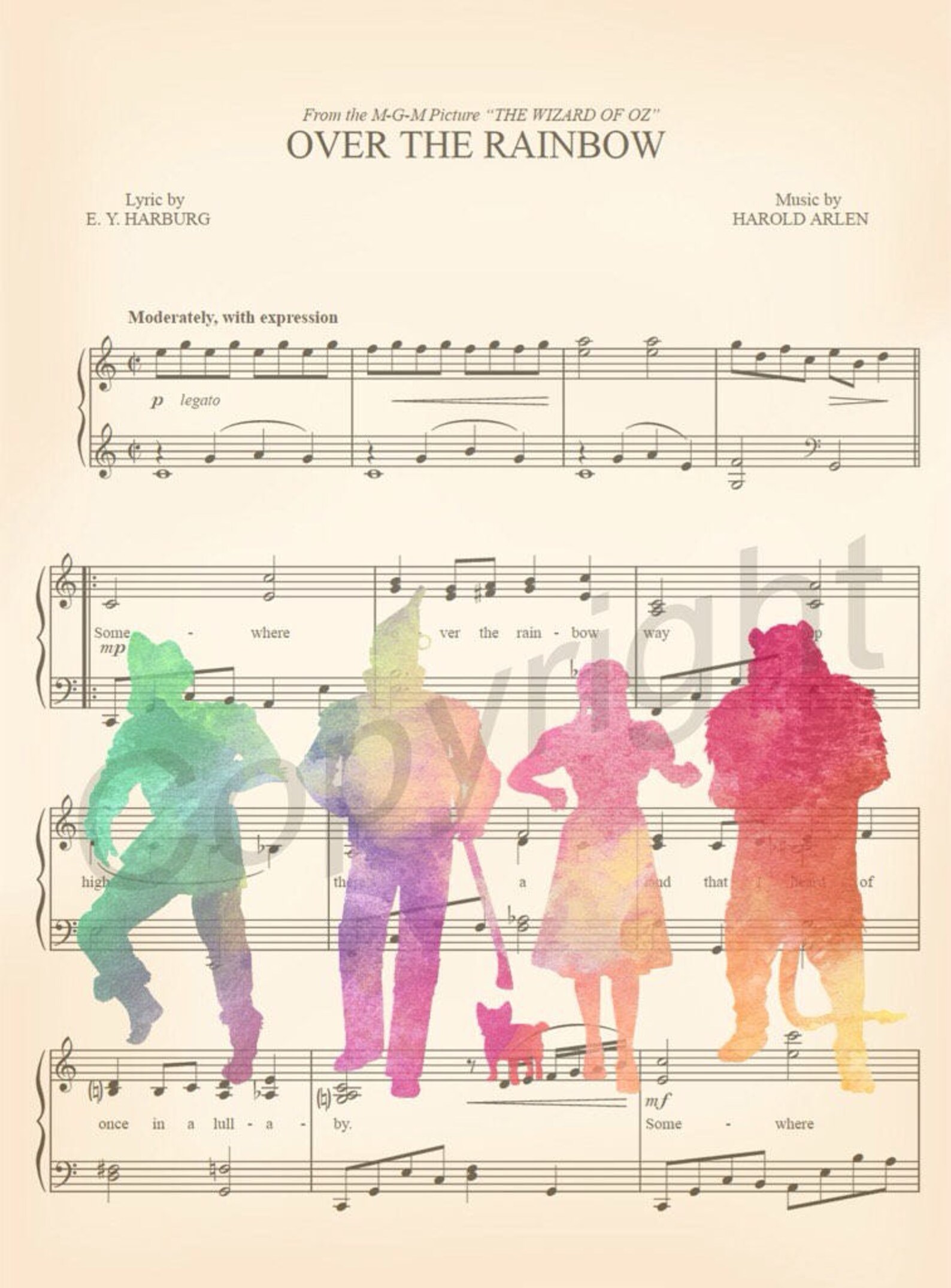 Wizard of Oz Watercolor Sheet Music Art Print | Etsy