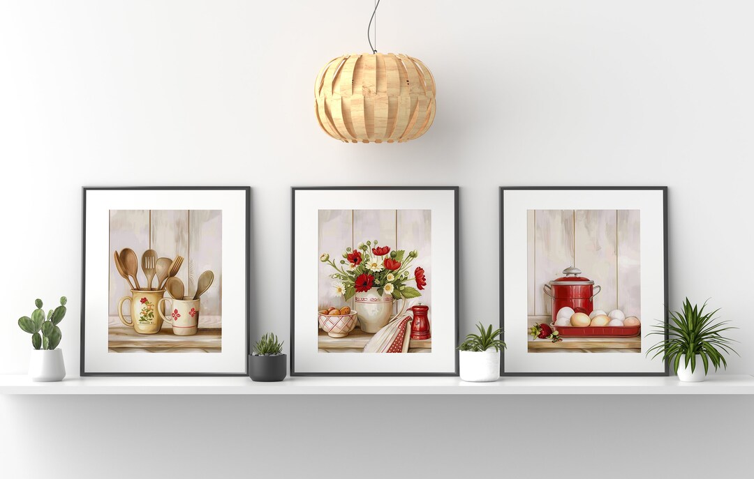 Kitchen Scenery With Flowers in Vase Botany Wall Decor Art Print Set ...