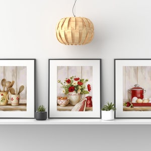 Kitchen Scenery With Flowers in Vase Botany Wall Decor Art Print Set ...