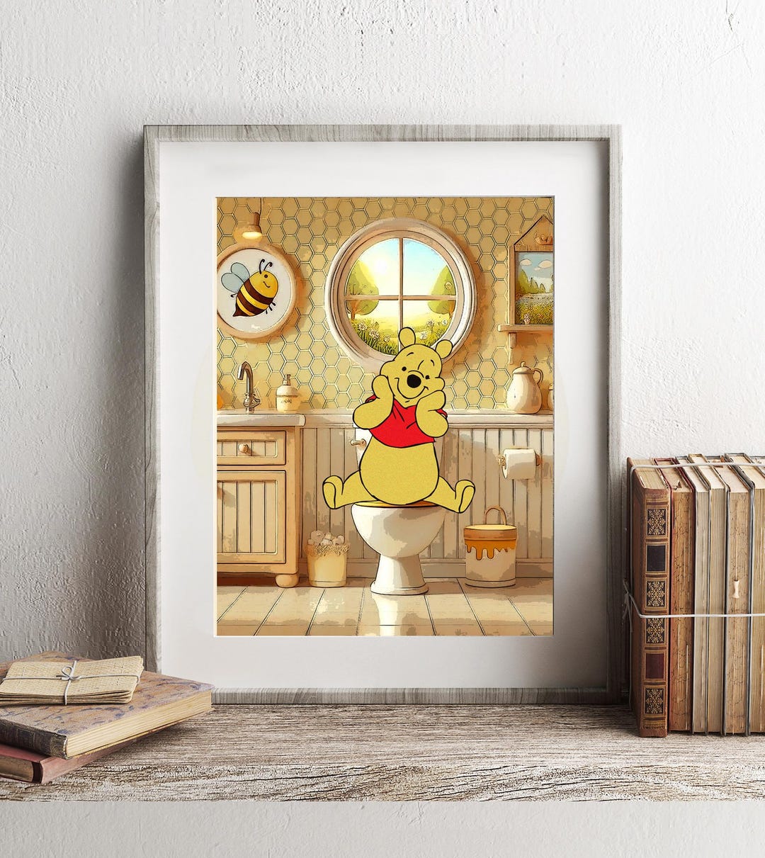 Winnie the Pooh on Toilet Bathroom Art Print, Pooh Bathroom Art, Cute ...