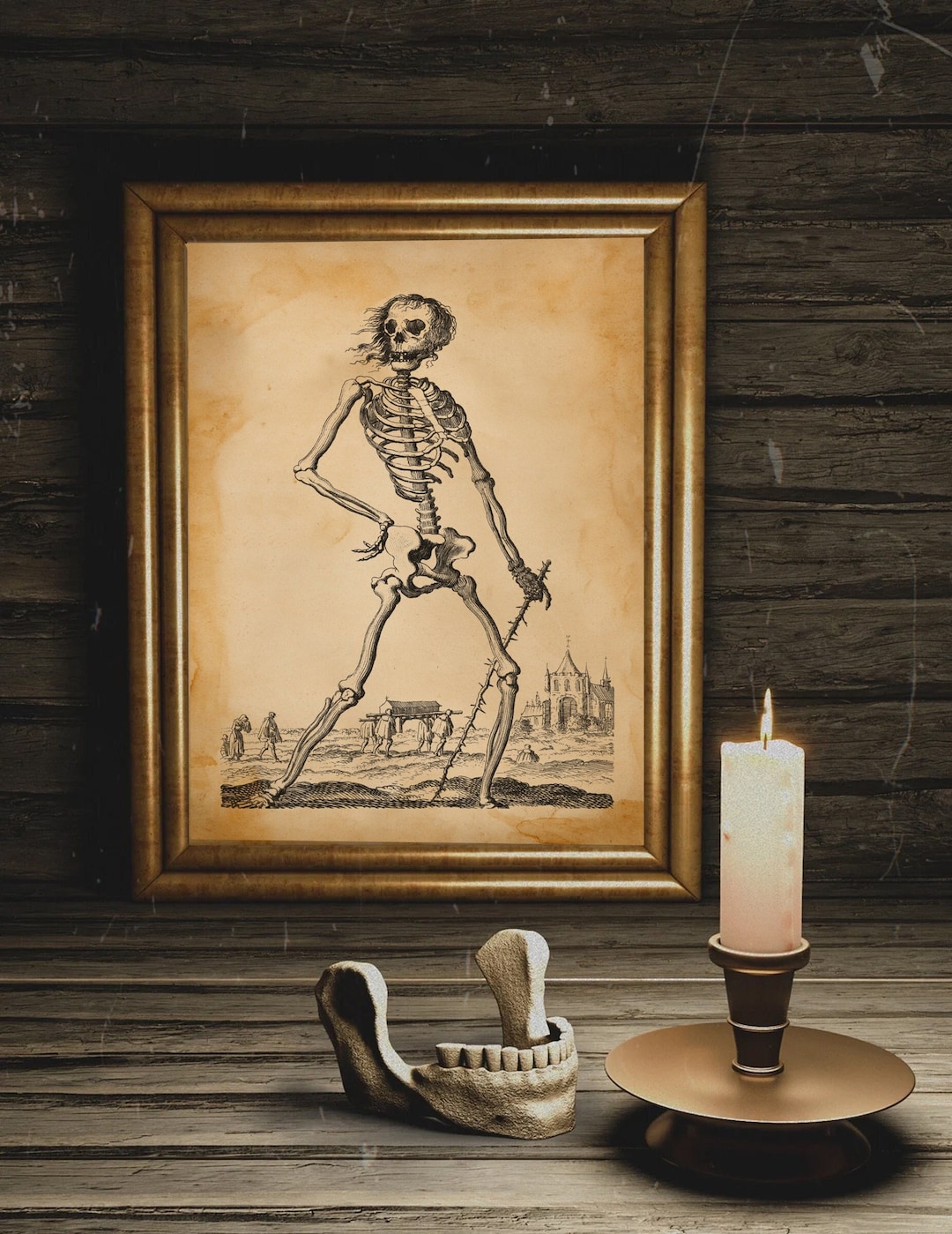 Halloween Skeleton Vintage Illustration Art Print - Etsy