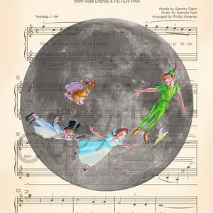 Peter Pan Wendy John Michael Tinkerbell Moon Sheet Music Art Print - Etsy