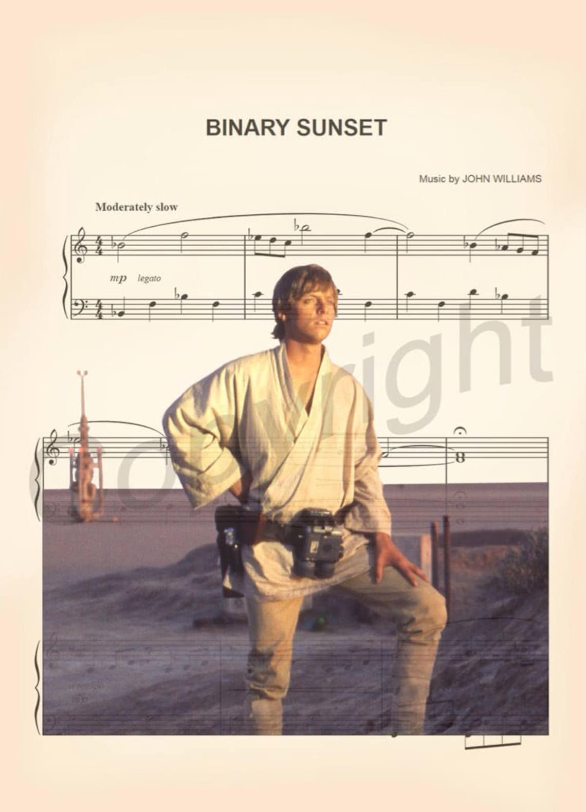 Star Wars Luke Skywalker Binary Sunset Sheet Music Art Print - Etsy