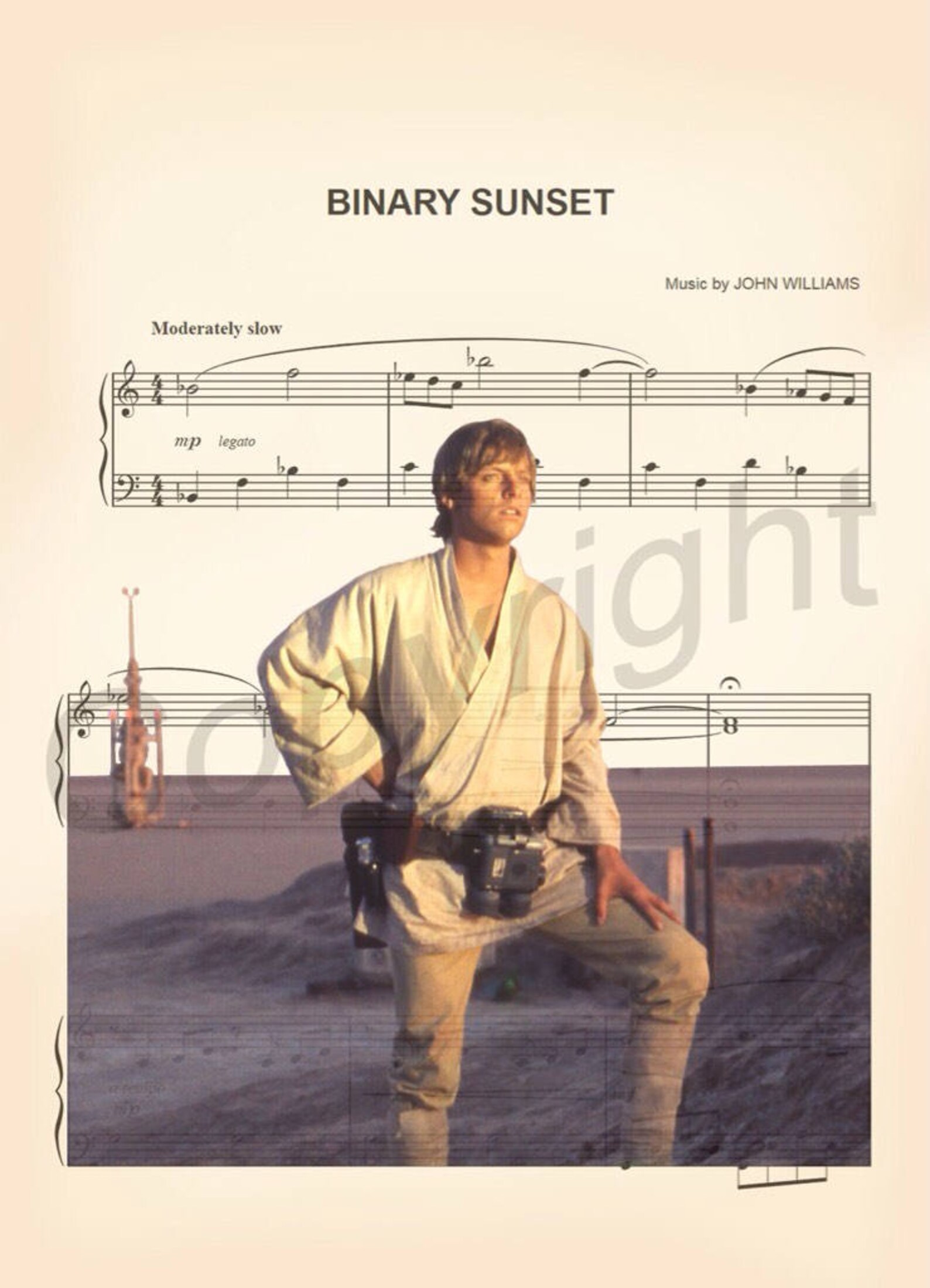 Star Wars Luke Skywalker Binary Sunset Sheet Music Art Print - Etsy