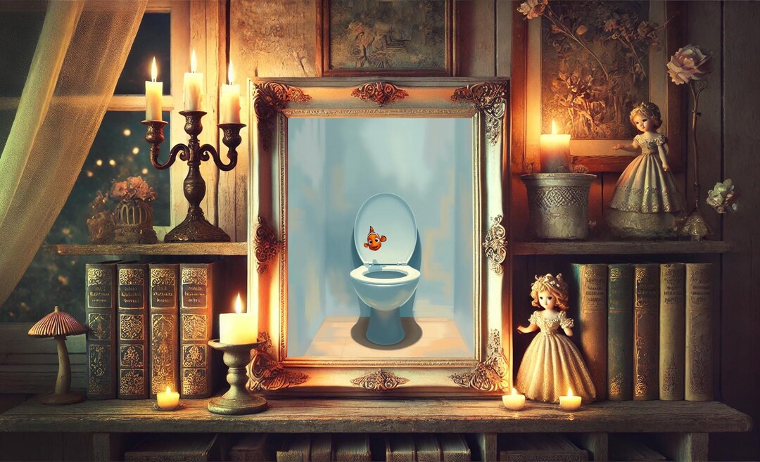 Finding Nemo Out of Toilet Bathroom Art Print, Nemo Bathroom Art, Cute ...