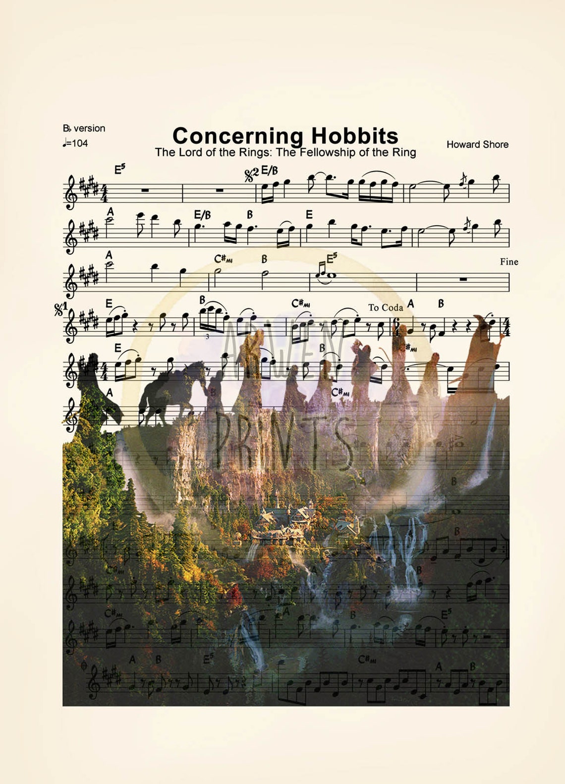 Lord of the Rings Concerning Hobbits Sheet Music Art Print - Etsy