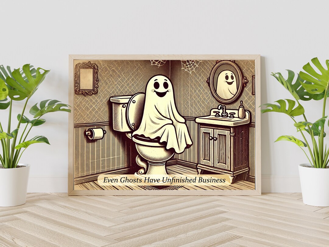 Vintage Ghost on the Toilet Art Print, Unfinished Business, Halloween ...