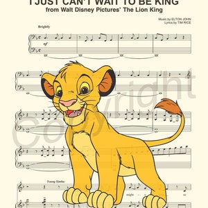 Lion King Simba I Just Can't Wait to Be King Sheet Music - Etsy